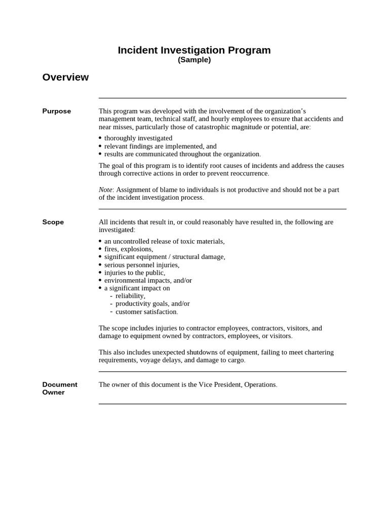 Pub142 Incident Investigation Sample Program | PDF | Reliability ...