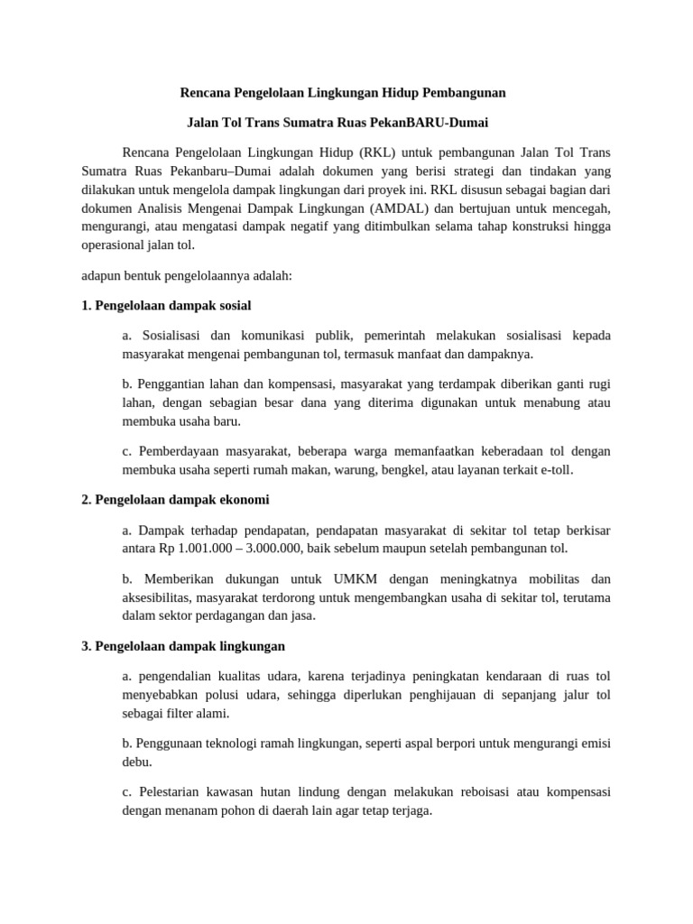 Rencana Pengelolaan Lingkungan Hidup Pembangunan | PDF