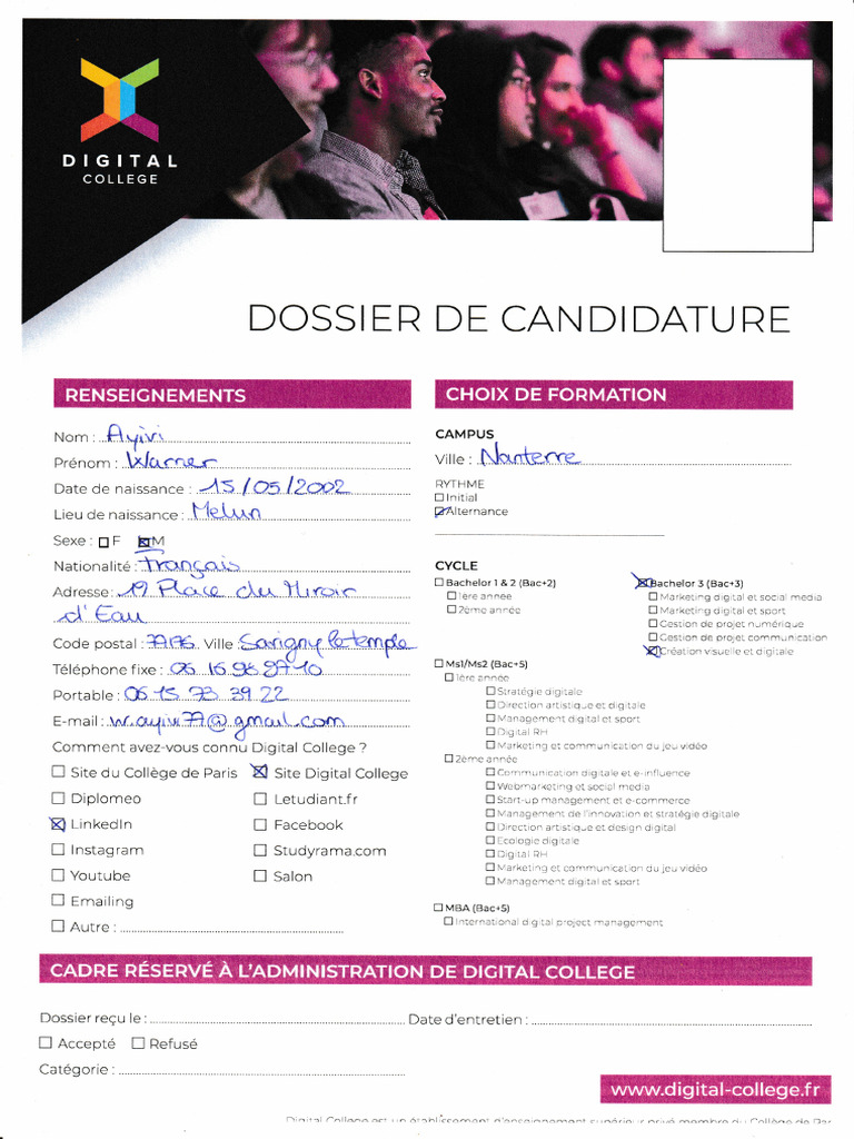 Dossier de Candidature DIGITAL COLLÈGE | PDF