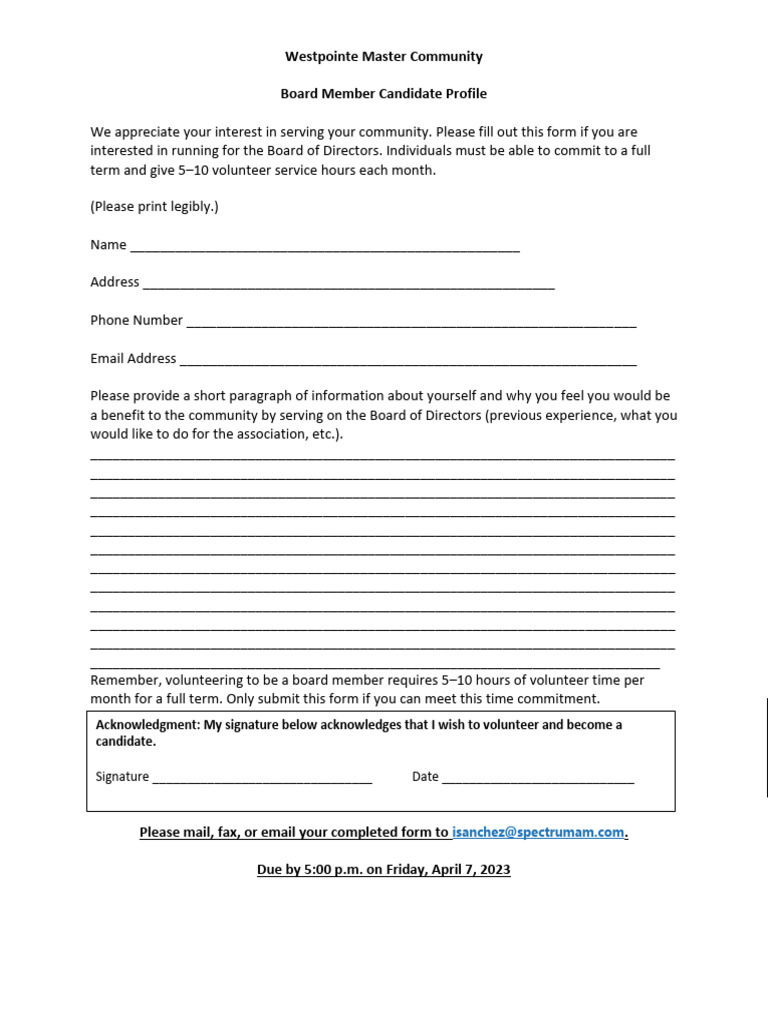 Westpointe Board Member Application Form | PDF