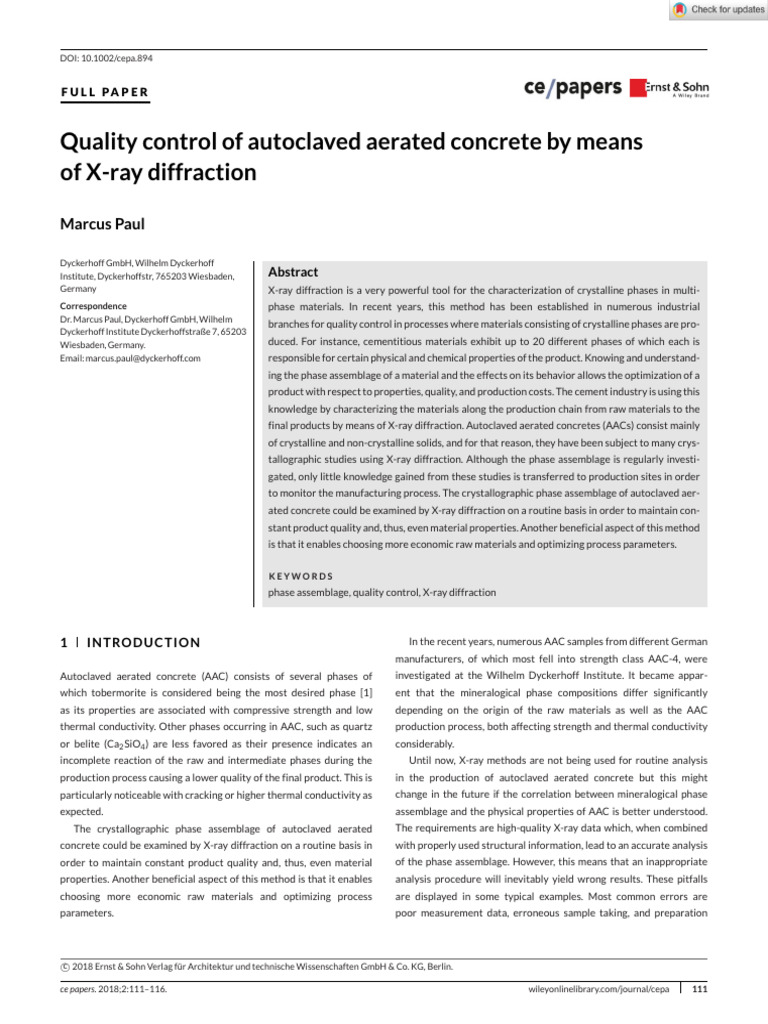 X-ray Diffraction for AAC Quality Control | PDF | Amorphous Solid ...