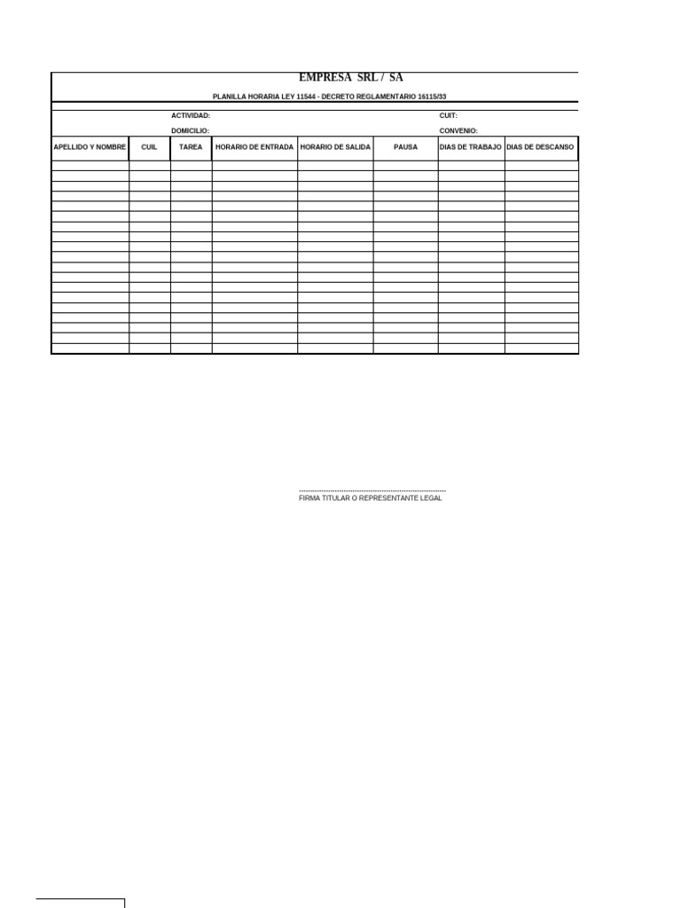 Modelo Planilla Horaria | PDF
