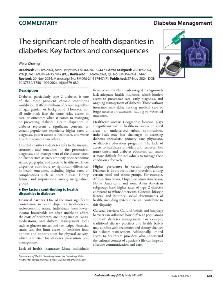 The Significant Role of Health Disparities in Diabetes Key Factors and ...