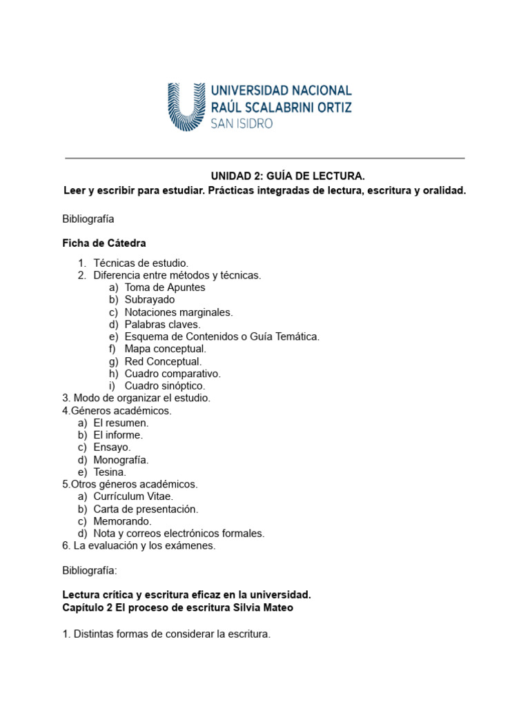 Unidad 2 - Guía de Lectura. | PDF