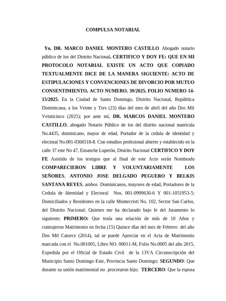 Compulsa Notaria de Divorcio Mutuo Consentimiento | PDF | Divorcio