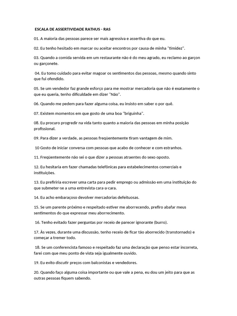 Escala de Assertividade Rathus | PDF