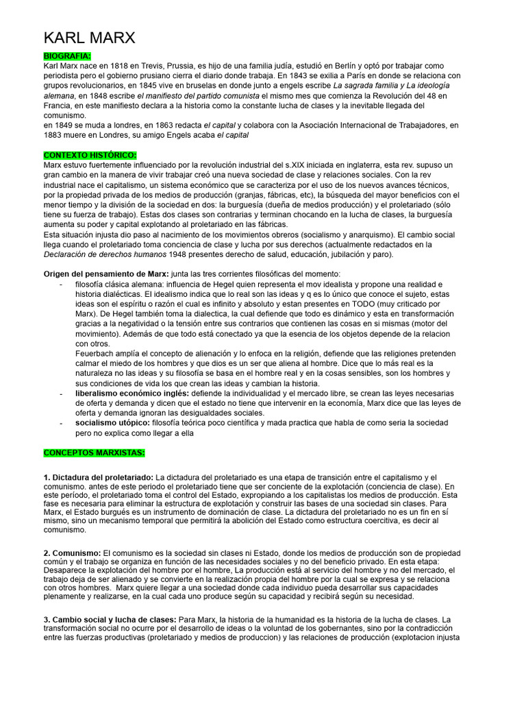 Apuntes Karl Marx | PDF | La teoría de la alienación de Marx | Karl Marx