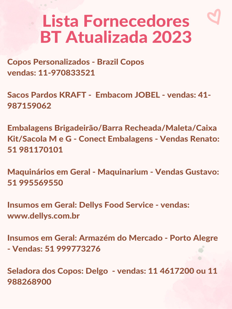 Lista Atualizada de Fornecedores 2023 | PDF