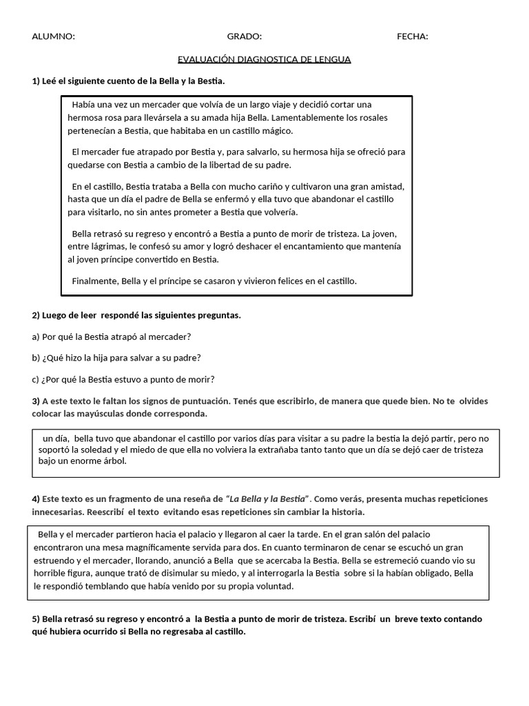 Cuento corto: La Bella y la Bestia | PDF