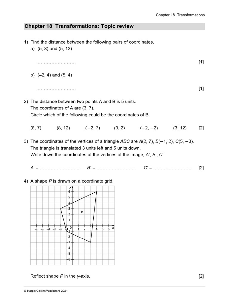 Transformations: Distance & Coordinates Guide | PDF | Shape | Geometric ...