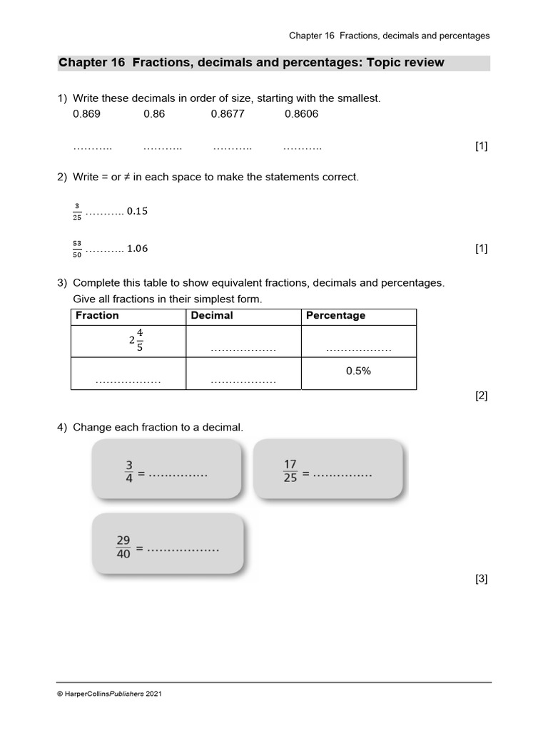 Chapter 16-Fractions, Decimals and Percentages - NEXTGEN | PDF | Decimal | Numbers