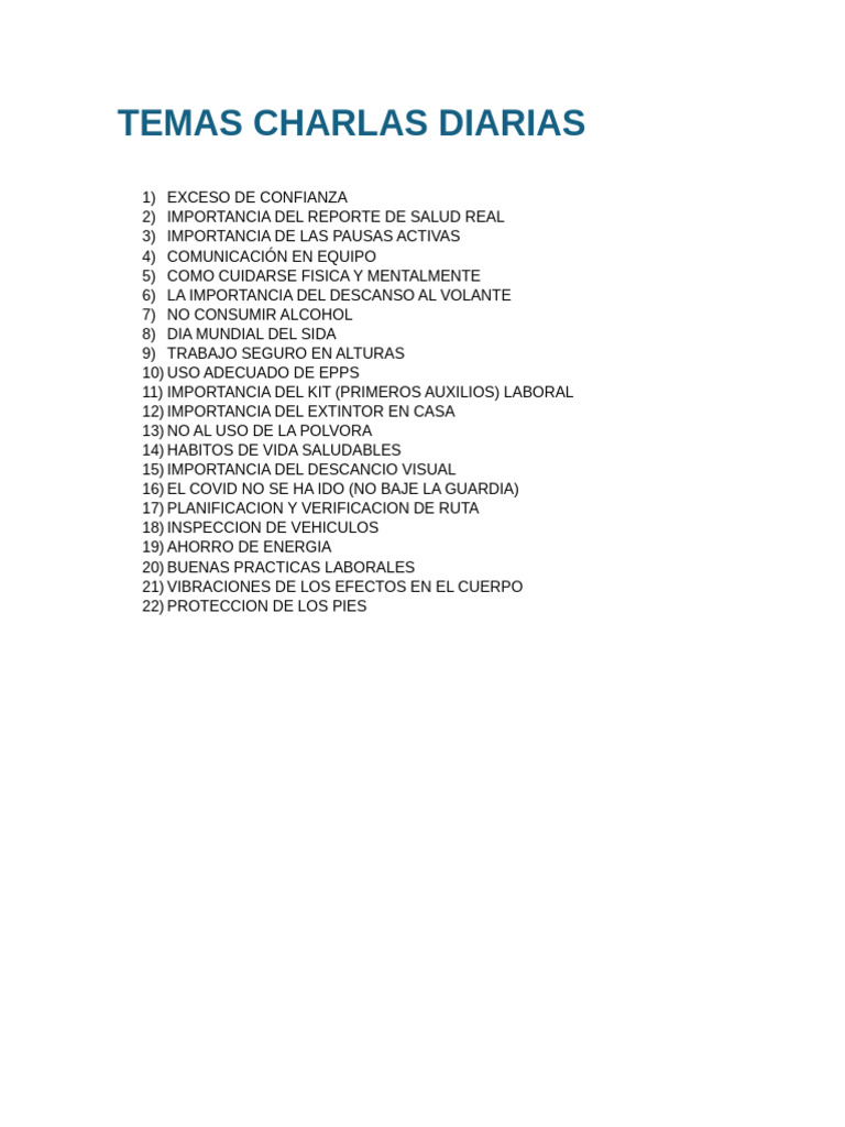 Temas Charlas Diarias | PDF