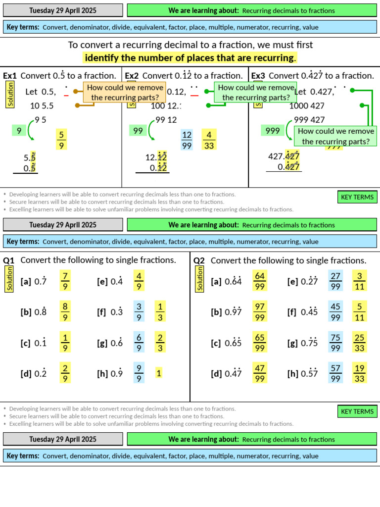 Converting Recurring Decimals to Fractions | PDF | Decimal | Lexicology