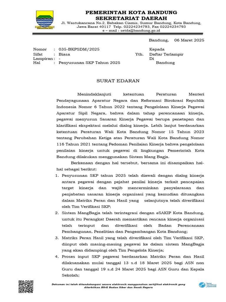 Surat Edaran Penyusunan SKP Tahun 2025_signed | PDF