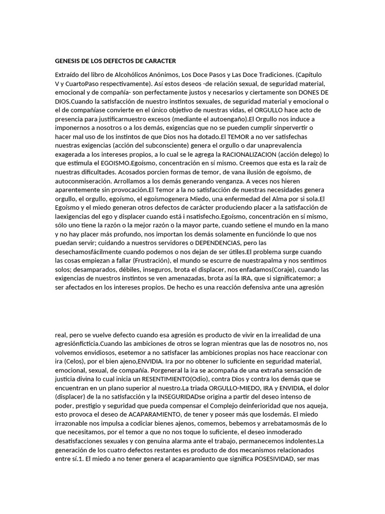 Genesis de Los Defectos de Caracter | PDF | Temor | Ira