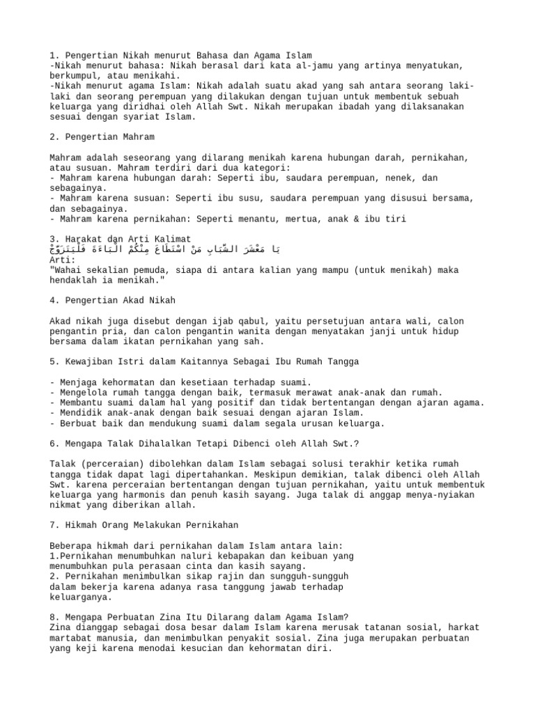 Pengertian Nikah Menurut Bahasa | PDF