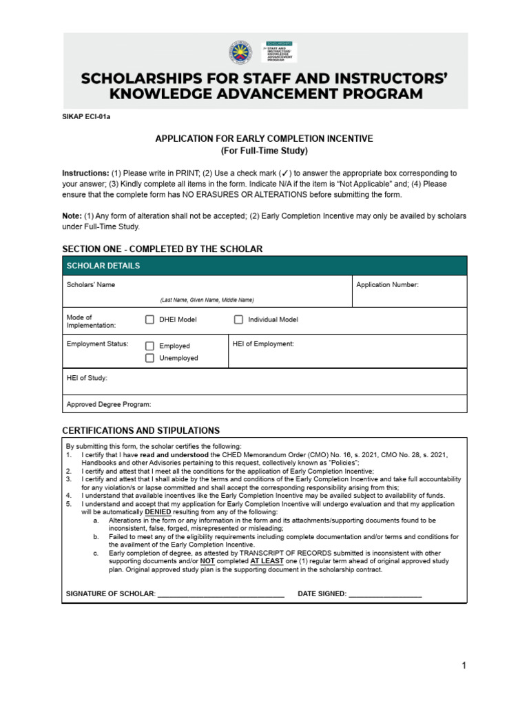 SIKAP Early Completion Incentive Form | PDF | Thesis | Justice