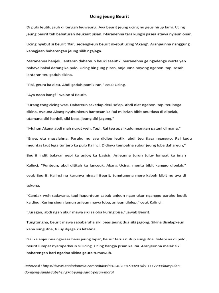 Fabel Sunda: Ucing jeung Beurit | PDF