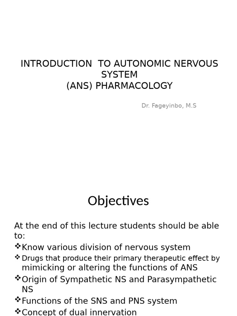 Introduction To ANS Pharmacology | PDF | Autonomic Nervous System ...