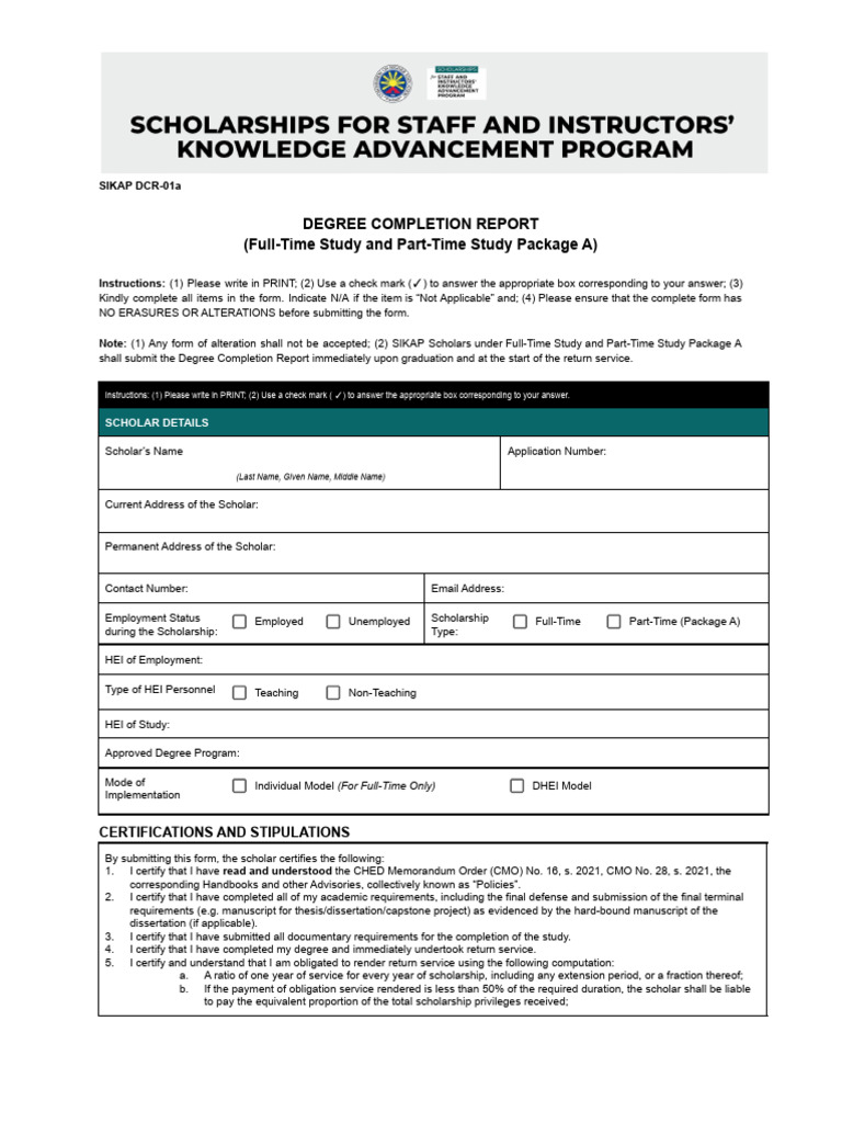 Degree Completion Report for SIKAP Scholars | PDF | Thesis