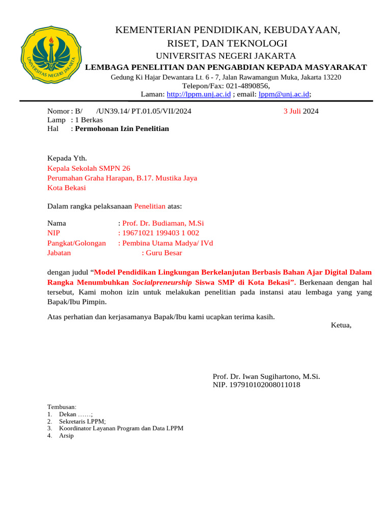 Template Surat Izin Penelitian | PDF