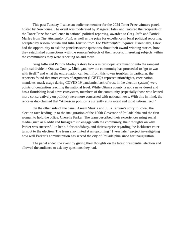 Event Blog #1 Toner Prize Panel | PDF