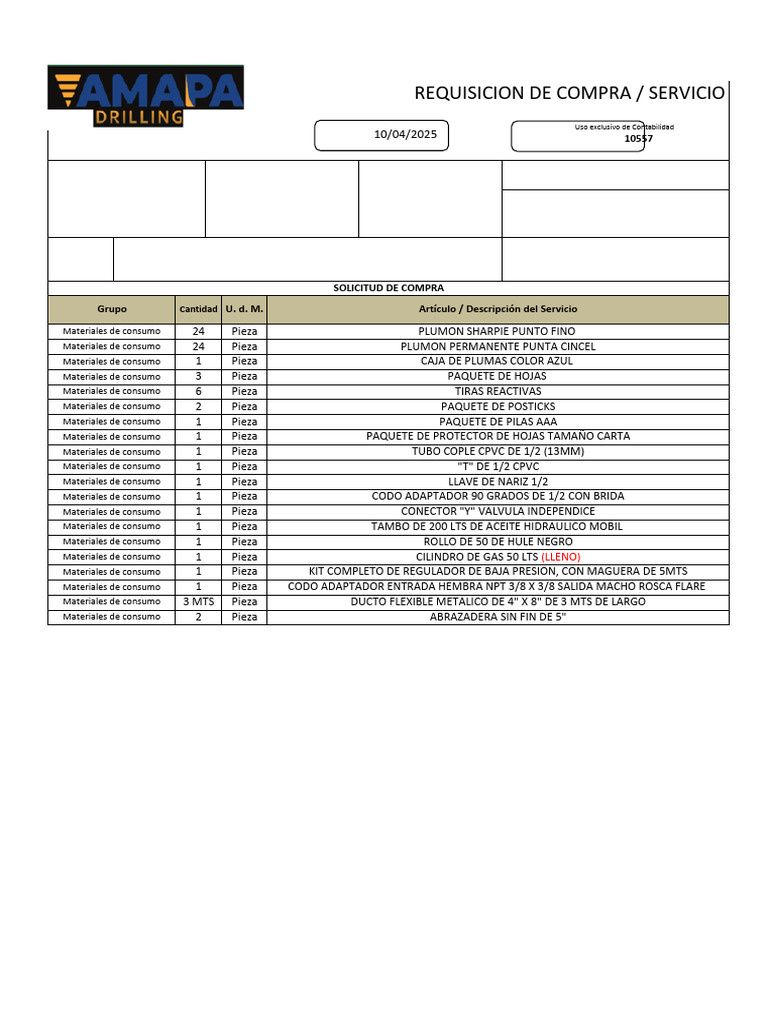 Requisicion 10557 | PDF