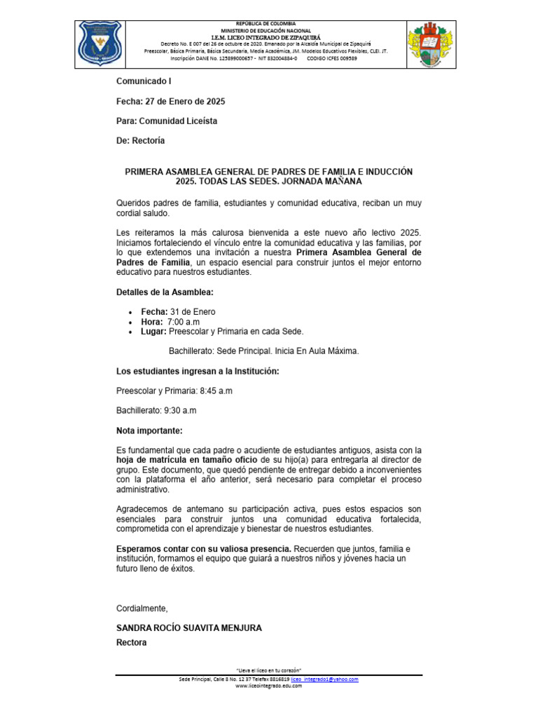 Asamblea de Padres 2025: Invitación | PDF | Educación de la primera ...