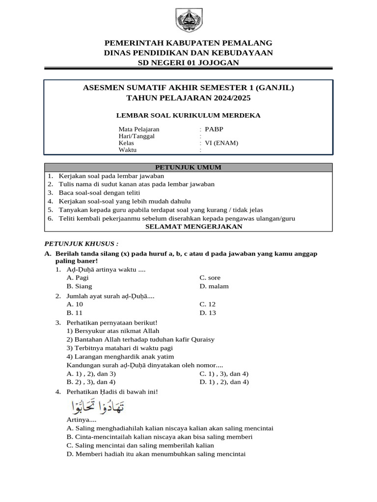 SAS 1 Kelas VI - PAI | PDF