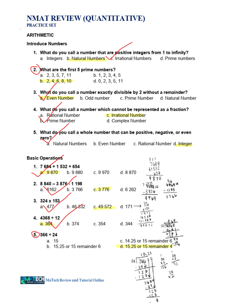 Nmat Quantitative Practice Set | PDF | Numbers | Algebra