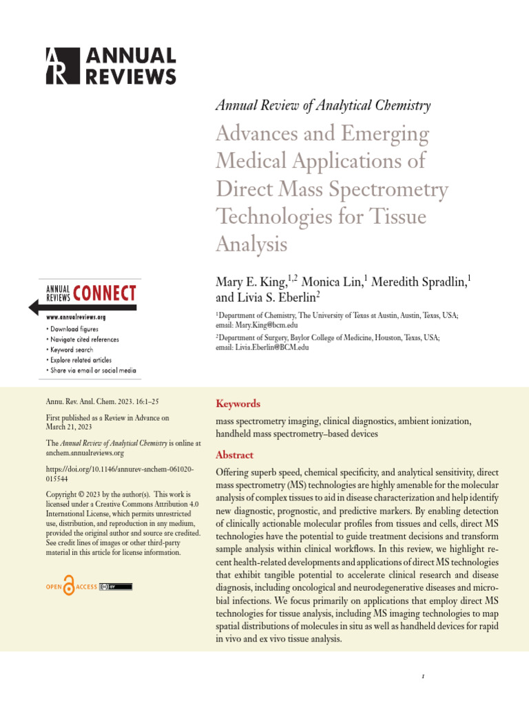 Medical Applications of Direct Mass | PDF | Metabolomics | Electrospray ...