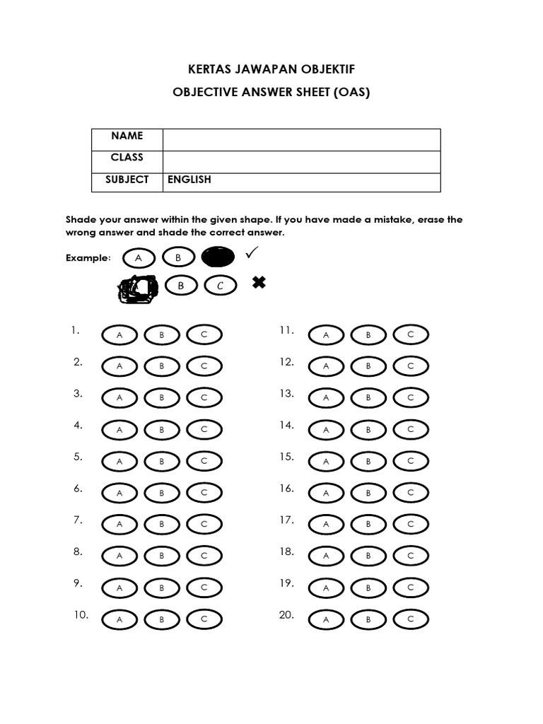 Objective Answer Sheet Template | PDF