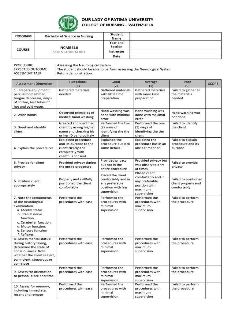 Neurological System Assessment Guide | PDF | Anatomical Terms Of Motion ...