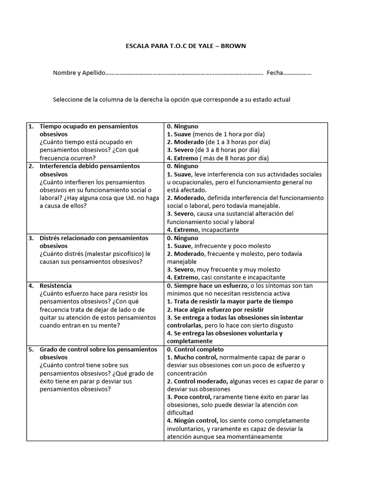 Escala para TOC | PDF | Salud mental | Sicología