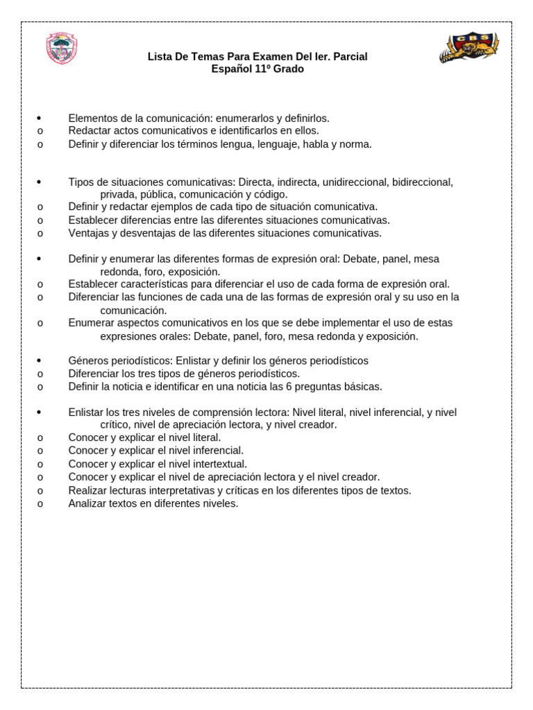 Temas Clave para Examen de Español 11º | PDF