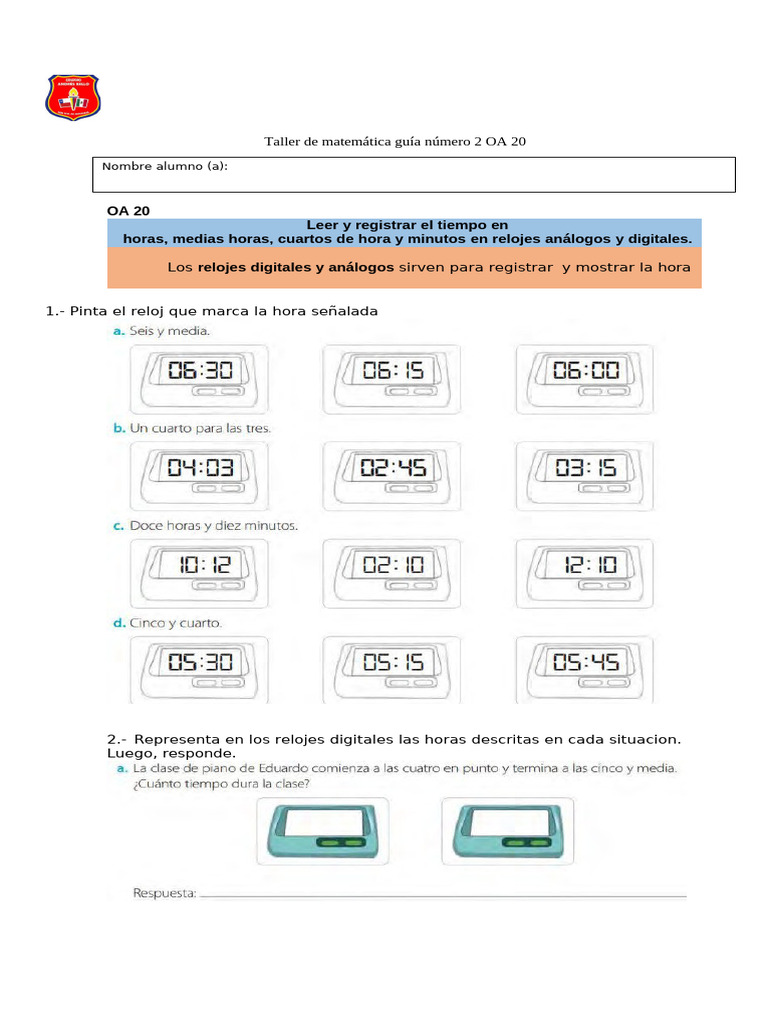 Guia-Reloj 4° Basico | PDF