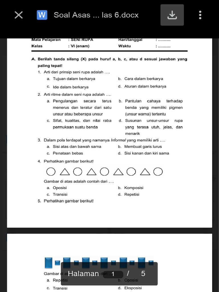 Soal Asas Ganjil Seni Rupa Kelas 6 - Google Drive | PDF
