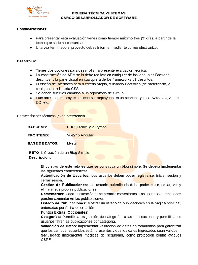 Prueba Técnica - Sistemas - Desarrollador de Software | PDF | Mi sql | Informática