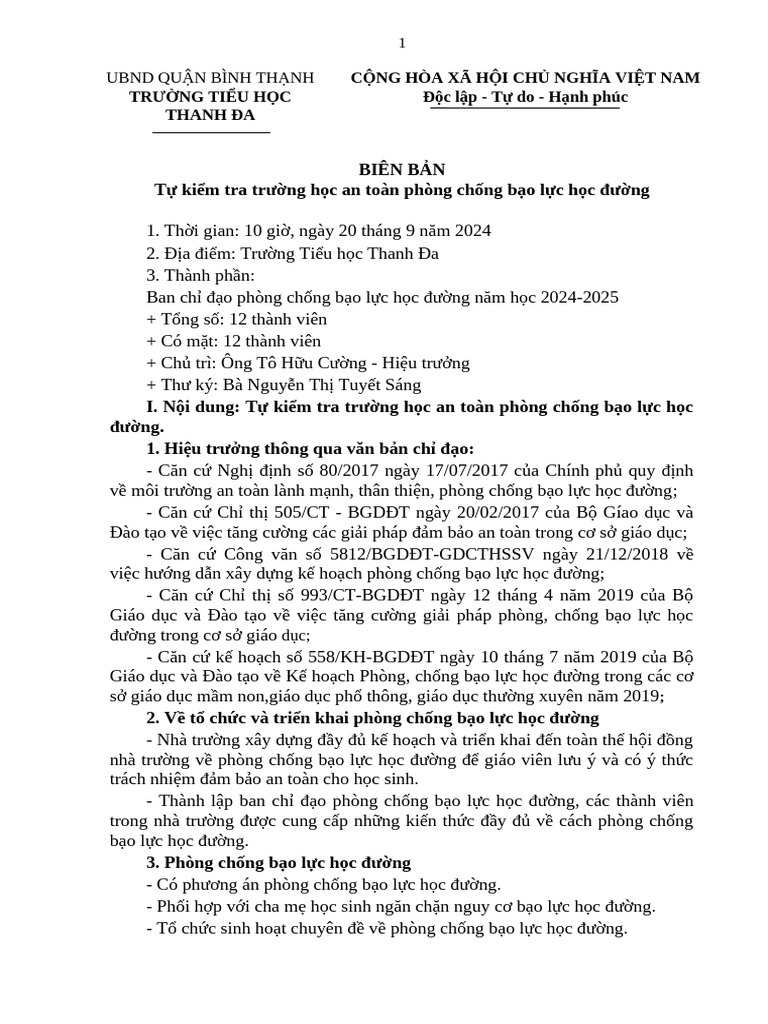 Bien Ban KT Bao Luc Hoc Duong | PDF