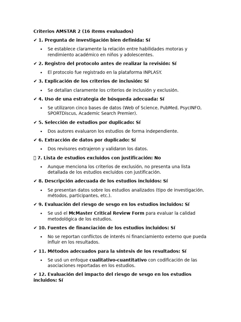 Evaluación AMSTAR 2 en Revisión de Habilidades Motoras | PDF | Cognición