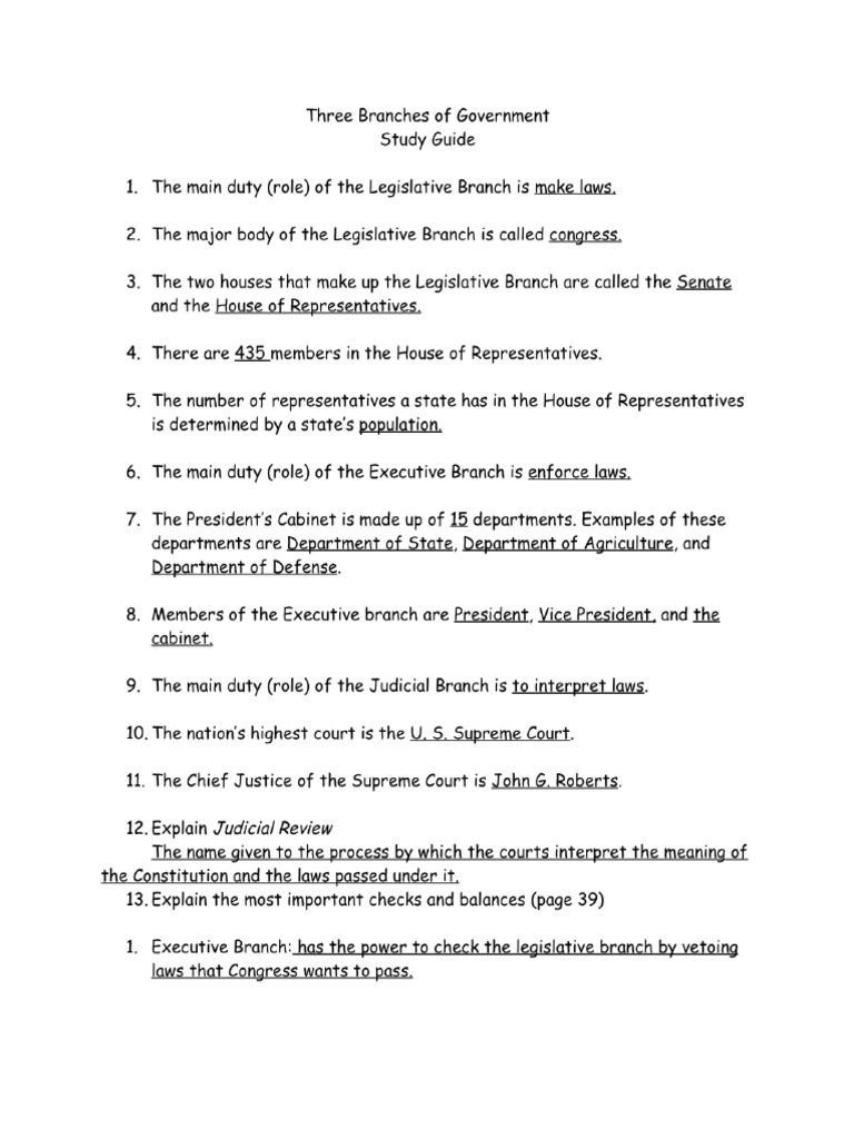 gov Three Branches of Government Study Guide | PDF
