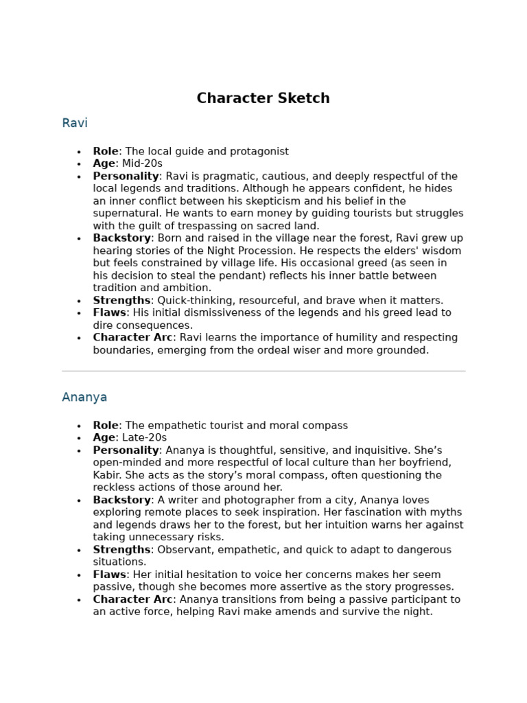 Character Sketch Pdf