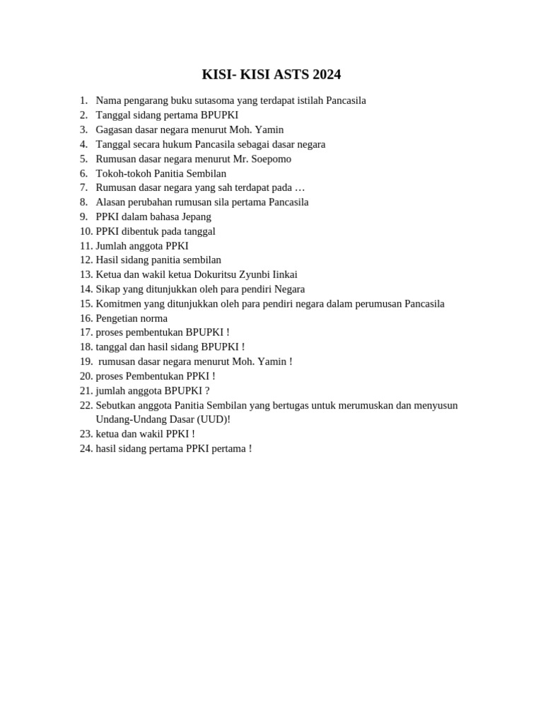 KISI-KISI ASTS 7 PPKN 2024 | PDF