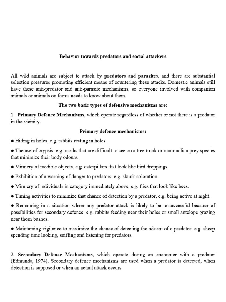 2-1b Behavior Towards Predators and Social Attackers | PDF | Predation ...
