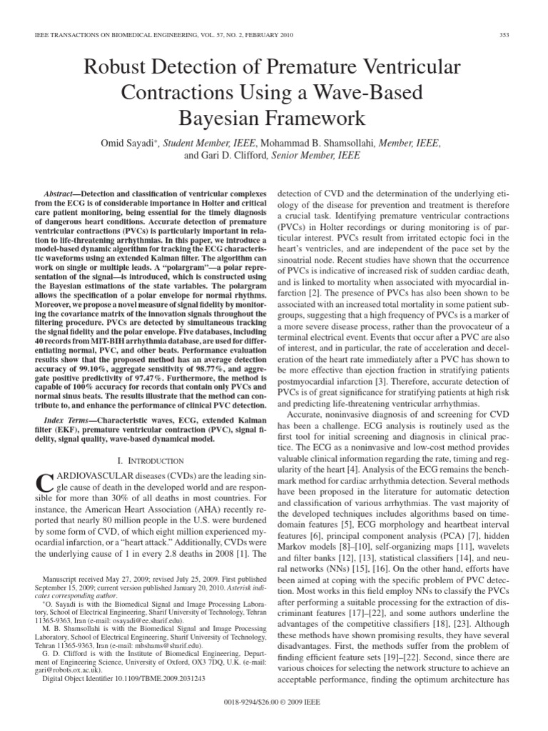Robust Detection of Premature Ventricular Contractions Using a Wave-Based Bayesian Framework ...