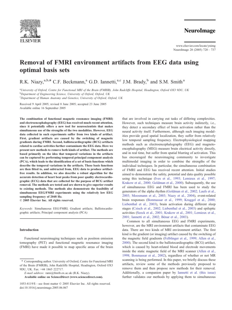 Removal of FMRI Environment Artifacts From EEG Data Using Optimal Basis ...