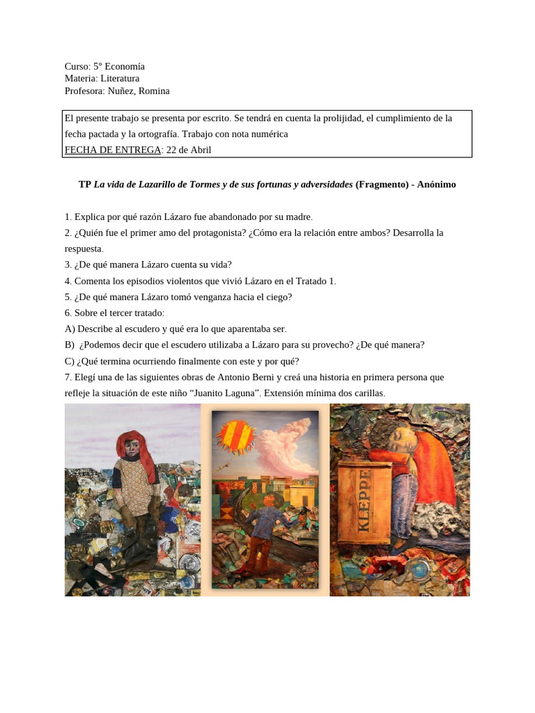 Análisis del Lazarillo de Tormes | PDF