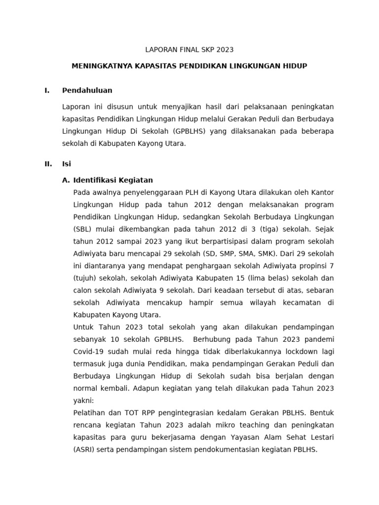 Laporan Final SKP 2023 - GPBLHS | PDF