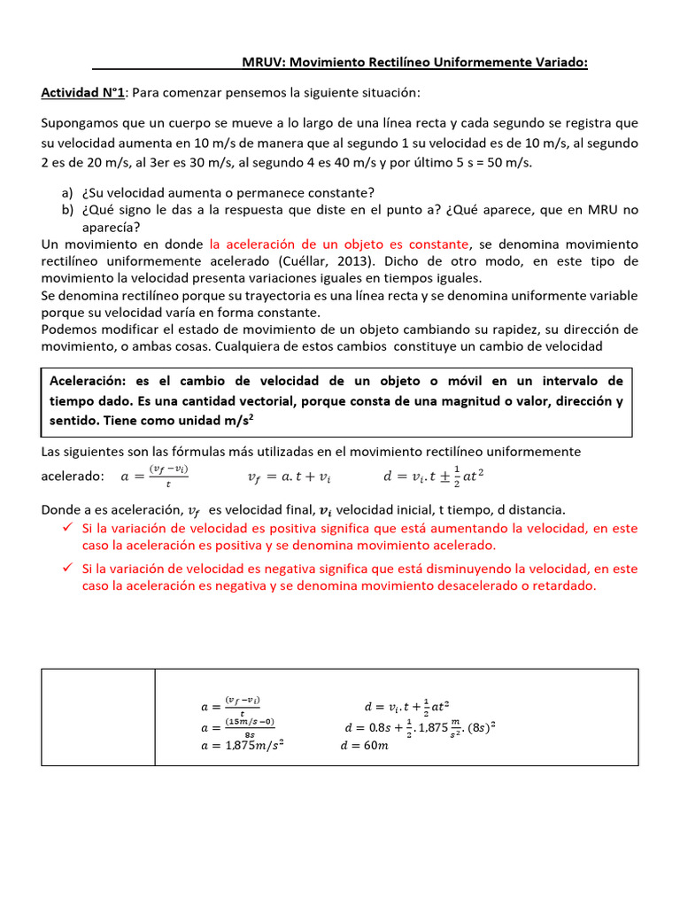 TPN 6 MRUV Movimiento Rectilineo Uniformemente Variado | PDF | Velocidad | Aceleración