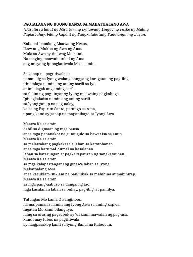 Tagalog - Pagtalaga NG Buong Bansa | PDF